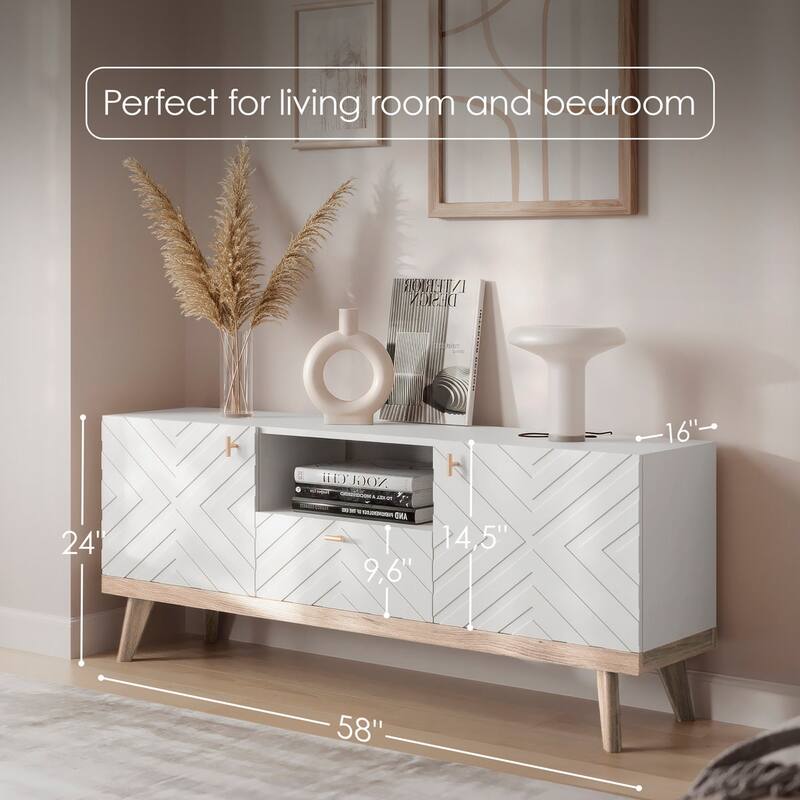 Living Skog Alba Beige TV Stand Console with Drawer Fits TV's up to 65 ...