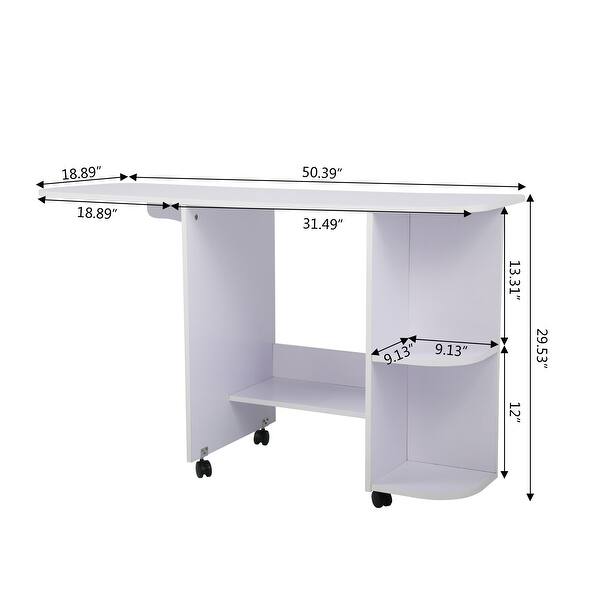 Modern Wood Folding Sewing Table with Lockable Casters White - Bed Bath ...