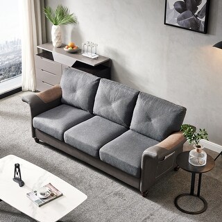 Linen Upholstered 3 Seater Sofa Removable Back Couch w/ Storage Boxes ...