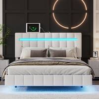 Unique Floating Design Full Size Floating Bed Frame with LED Lights ...