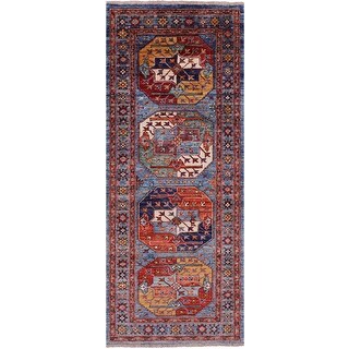 Golden Nile Blue Turkmen Ersari Hand Knotted Wool Runner Rug - 2' 8" X ...