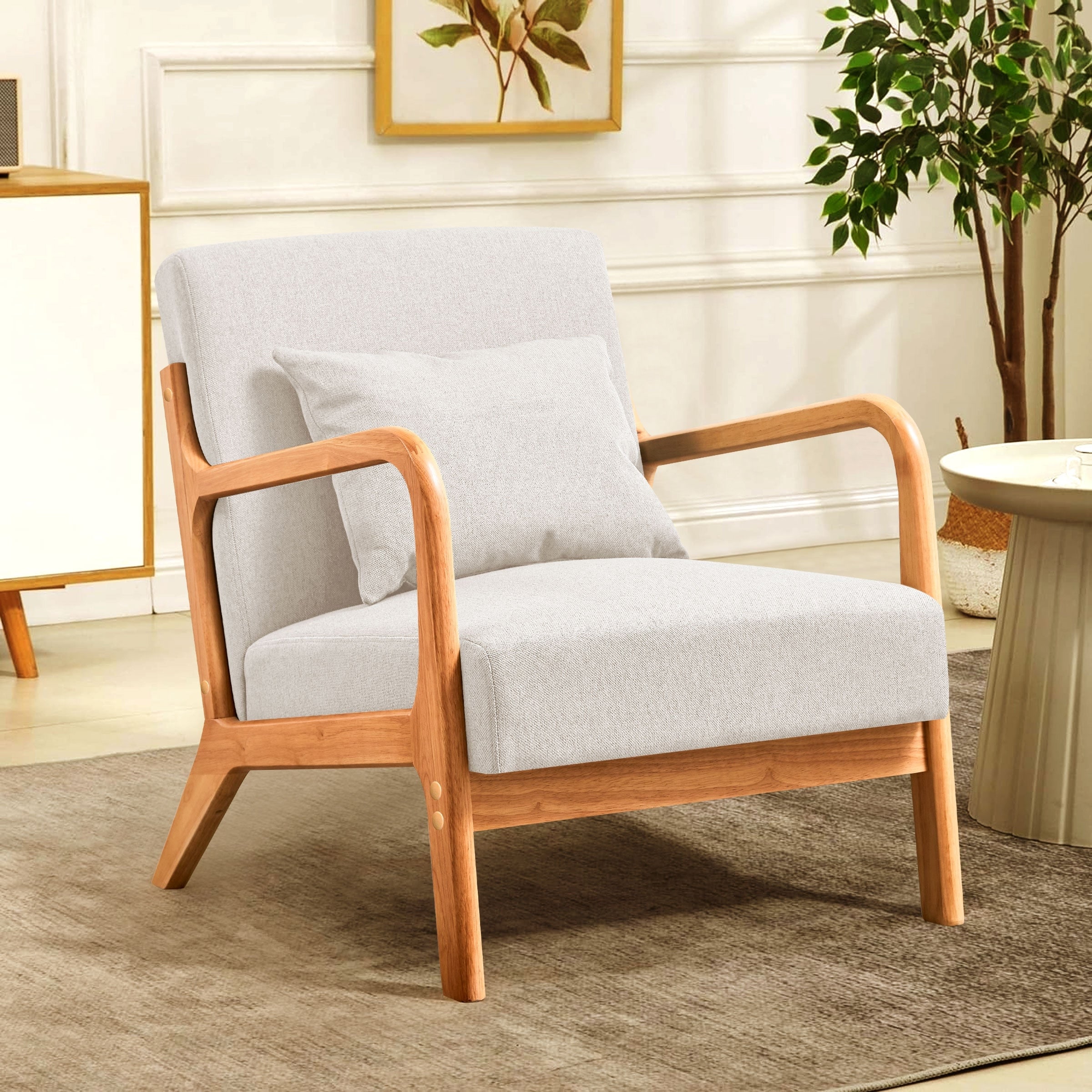 Subrtex Upholstered Solid wood Accent Chair with Pillow - Bed Bath ...