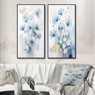 Designart "Tender Ginko Leaves in Shades Of Blue IV" Leaves Framed Wall ...