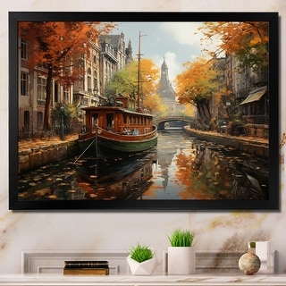 Designart "Orange Canal Waterways Palette" Canals Framed Wall Decor ...