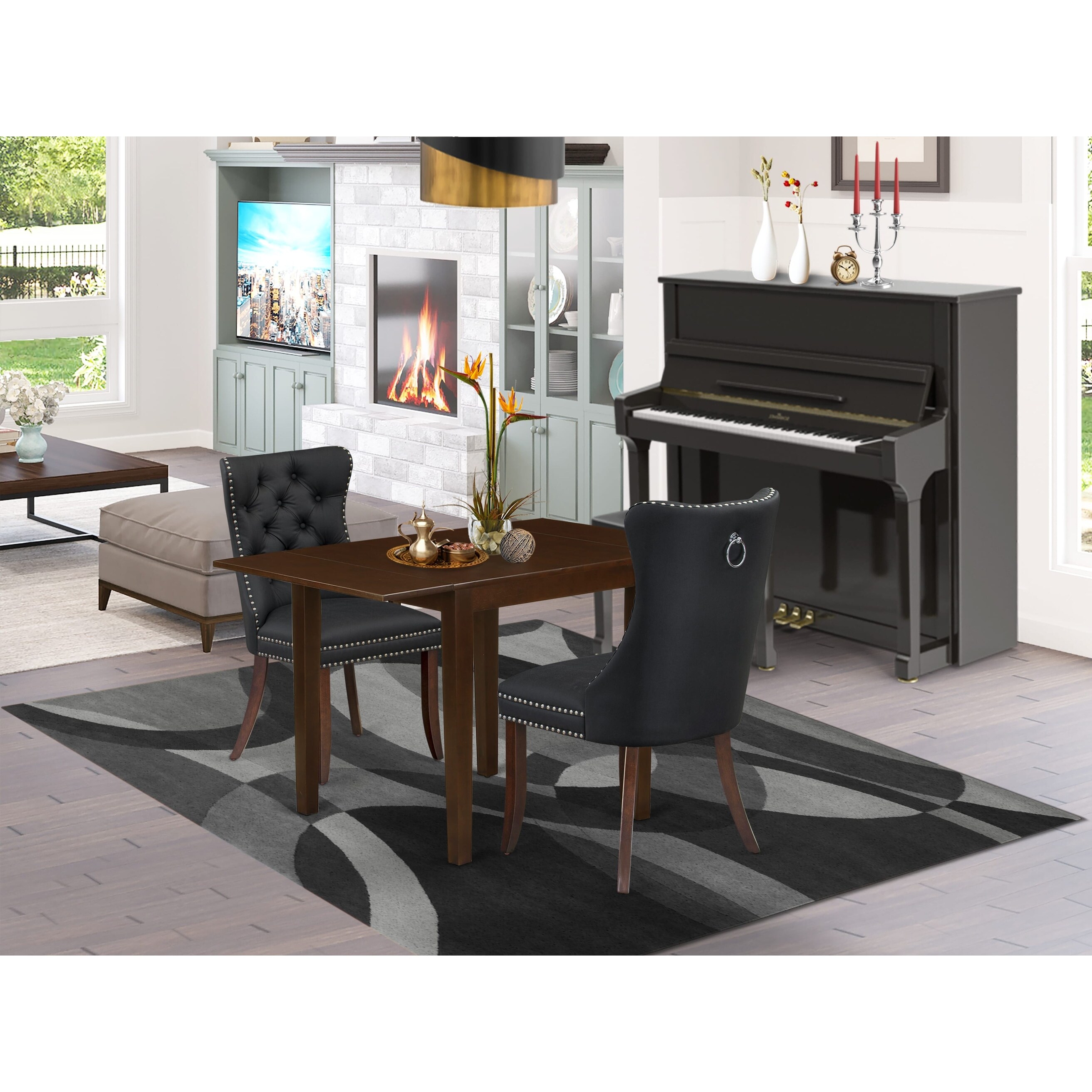East West Furniture Dinette Set Consists of a Rectangle Dining Table and Upholstered Chairs Mahogany Pieces Options