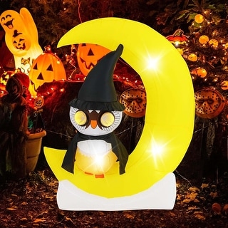 5 FT Halloween Inflatable Owl on The Moon Decoration LED Decoration ...