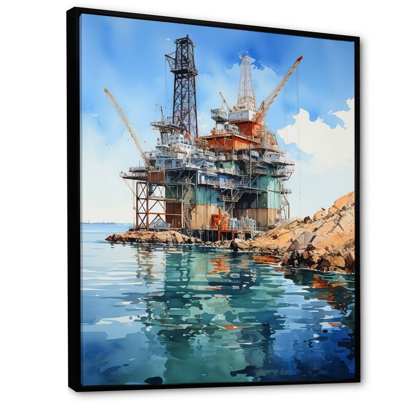 Designart "Teal Oil Rigs Fields Offshore I" Oil Rigs / Fields Framed ...