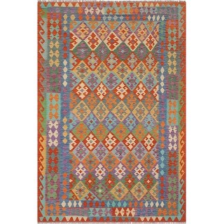 Tribal Turkish Kilim Arthur Rust Blue Hand-Woven Wool Rug - 5'6'' x 7 ...