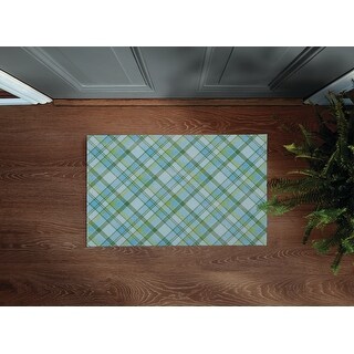MADRAS BLUE with Rubberized non-slip Backing Indoor|Outdoor Mat By ...