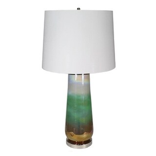 30 Inch Accent Table Lamp, Linen Drum Shade, Glass Frame, White and ...