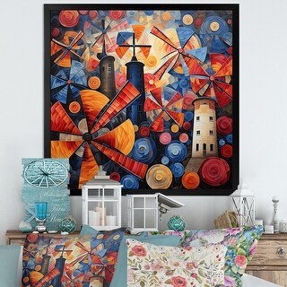 Designart "Folk Art Wind Turbines Village I" Wind Turbines Wall Decor ...