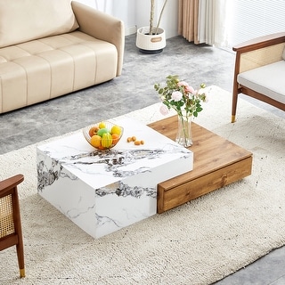 Modern Coffee Table with Drawers in White and Wood Tones - Bed Bath ...
