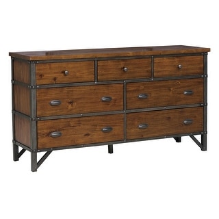 Wooden Dresser with Metal Block Legs and 7 Spacious Drawers, Brown ...