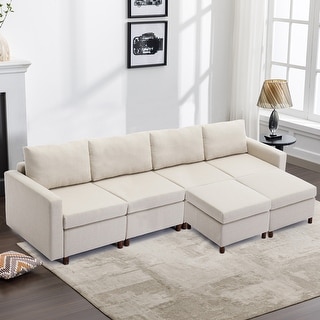 4-seat Modular Sectional Sponge Upholstered Couch with Ottoman - Bed ...