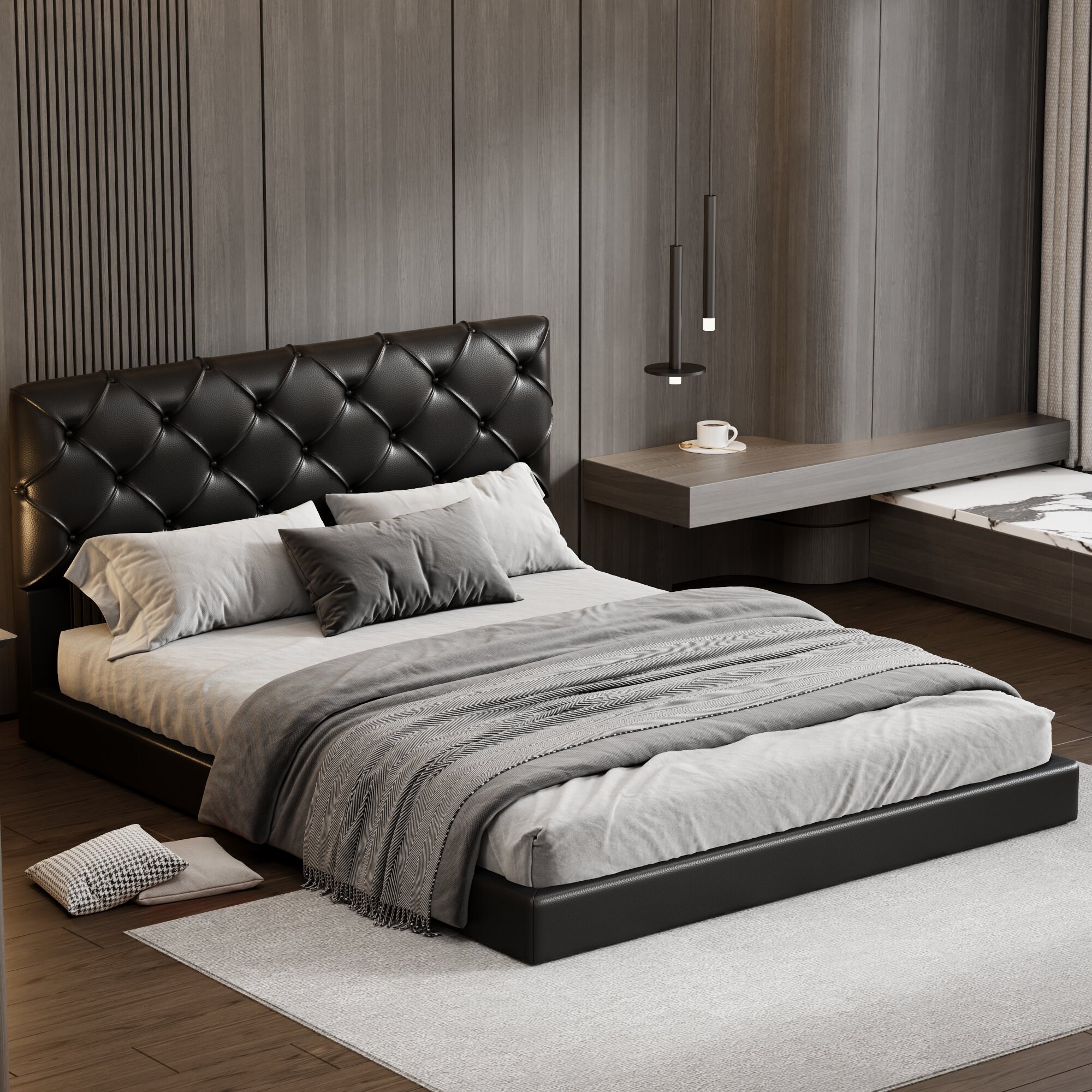 Queen size leather bed frame store