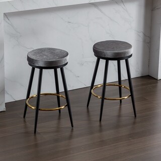 2pcs Velvet Swivel Barstools Gray Round Seat Bar Stools Swing Stool ...