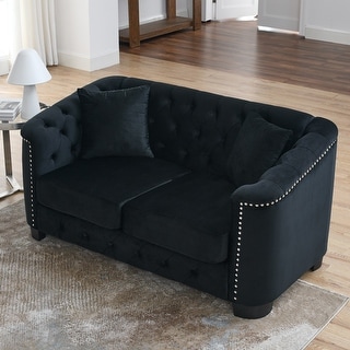 4 Seat Futon Sofa with Tufted Backrests and Nailhead Trim Arms, Black ...