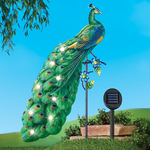Solar Powered Peacock Tail Feathers Yard Stake - 27.500 x 10.130 x 2. ...