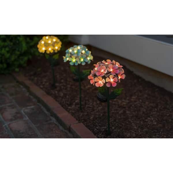 Solar LED Metal Flower Stake Light - Blue, Pink, or Yellow (1,2, or 3 ...