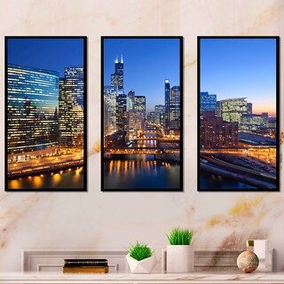 Designart "Chicago River with Bridges at Sunset" Cityscape Framed ...