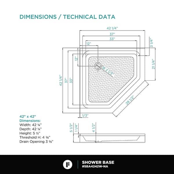 Fine Fixtures Neo Angle Corner Shower Base Shower Pan Floor in White ...
