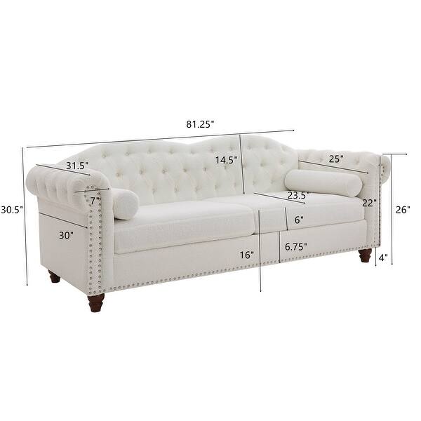 81" Fabric Rolled Arms Tufted Leather Sofa Furniture w/Nailhead Trim ...