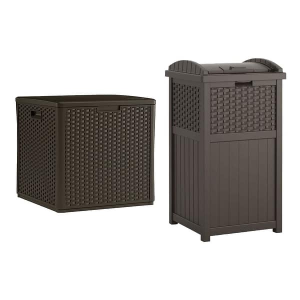 Suncast 60 Gallon Outdoor Storage Deck Box & 33 Gallon Trash Hideaway ...