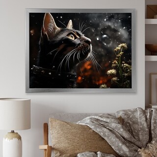 Designart "Abyssinian Adventure Black Cat" Animals Cat Framed Canvas ...