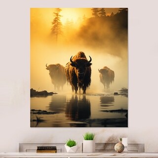 Designart "Yellow Black Buffalo Ethereal Grazing" Animals Bison Large ...