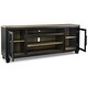 83 Inch TV Entertainment Media Console, 2 Door, Wood, Glass, Black ...