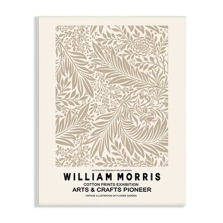 Stupell Detailed Beige Botanical Leaves William Morris Text Wood Wall ...