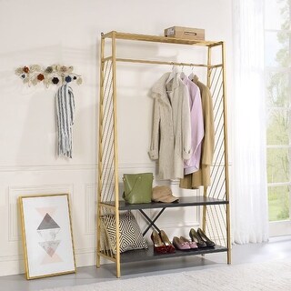 Contemporary Style Metal Hall Tree with 2-Tier Shelves and Hanging Rail ...