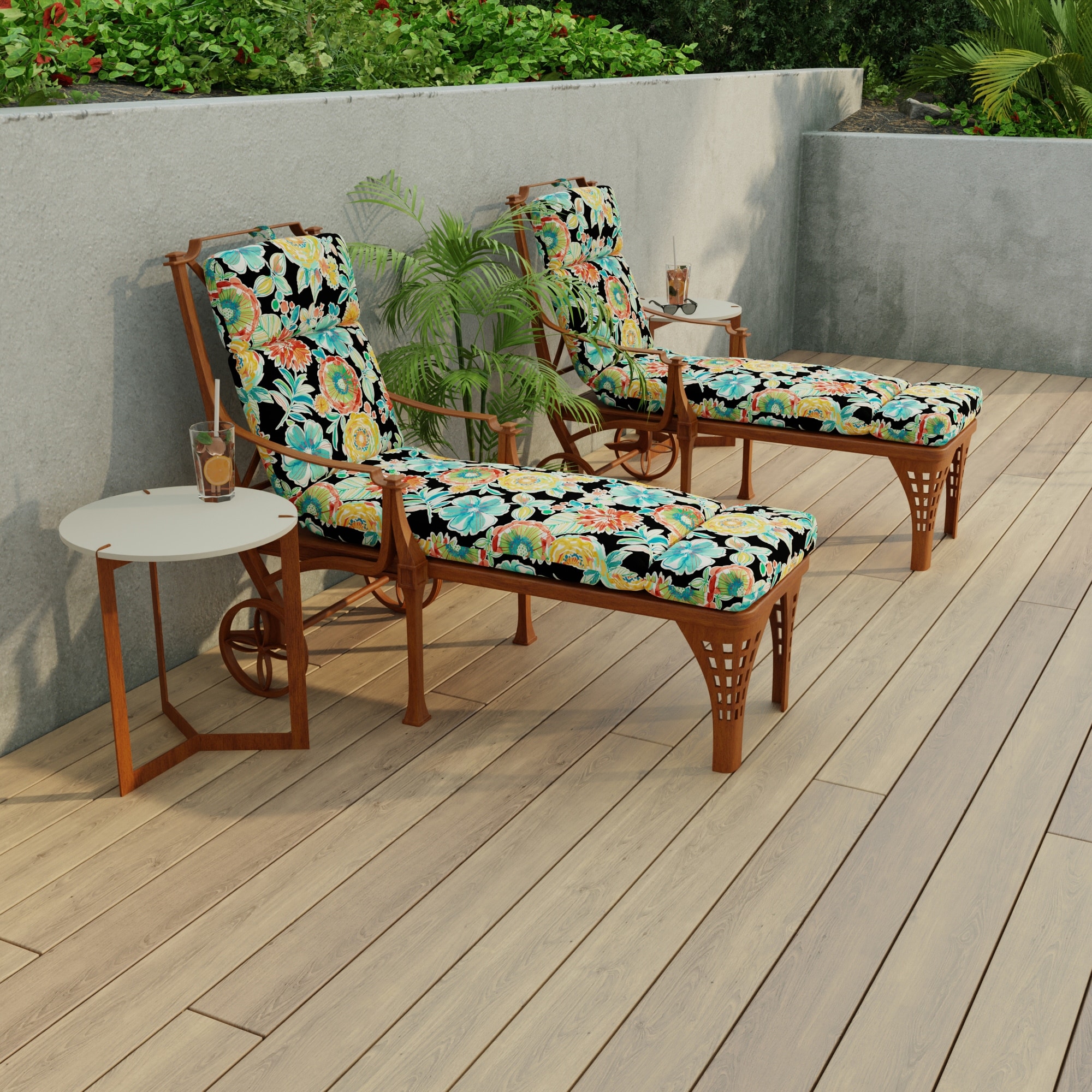 72 x 22 Black Floral Outdoor Chaise Lounge Cushion with Ties and Loop 72 L x 22 W x 3.5 H Bed Bath Beyond 37240811