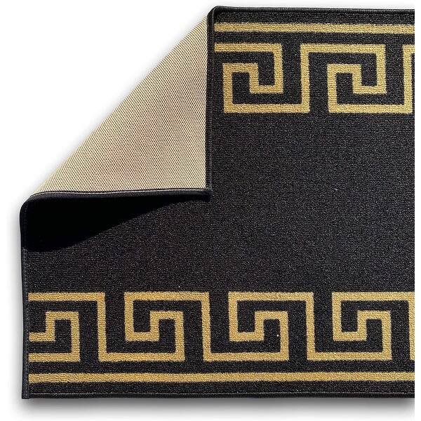 Custom Size Greek Key Black 26 Inch Wide Non-Slip Stair Runner Rug - On ...