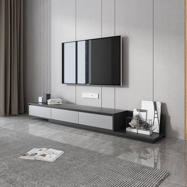118 in. Modern TV Stand Extendable Media Console with 3 Drawers - Bed ...