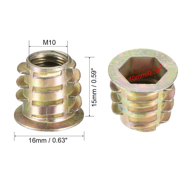 Threaded Insert Nuts Zinc Alloy Hex Socket M10 Internal Thread 15mm ...