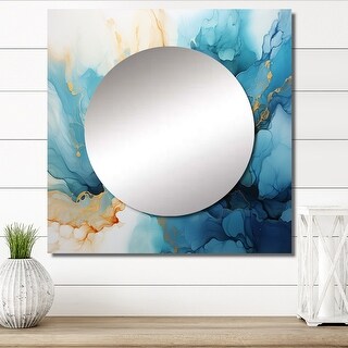 Designart "blue and gold Abstracted river Flow" Lake River Wall Mirror ...