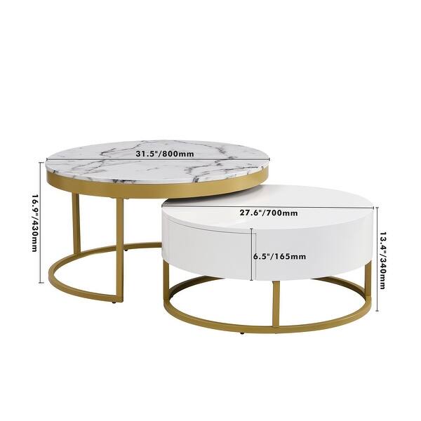 Modern Round Nesting Coffee Table Set with Drawers, Luxury Cocktail ...