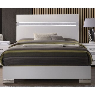 White High Gloss Acrylic Panel Bed: Low Footboard, Chrome Leg - Bed ...