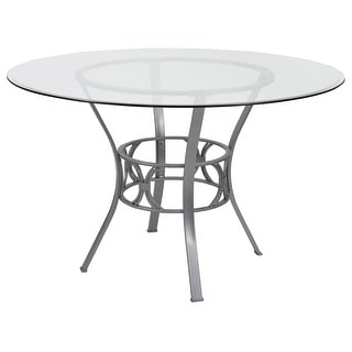 48" Round Glass Top Dining Table with Silver Metal Frame Perfect for ...