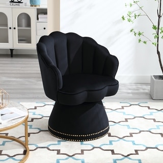 Black Round Sofa Chair Rivet Accent Swivel Chair Tufted Backrest Arm ...