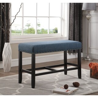 Biony Blue Linen Upholstered Counter Height Bedroom Bench with Nailhead ...