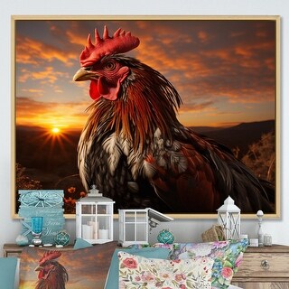 Designart "Rooster Potrait At Dawns Landscape" Animals Framed Canvas ...