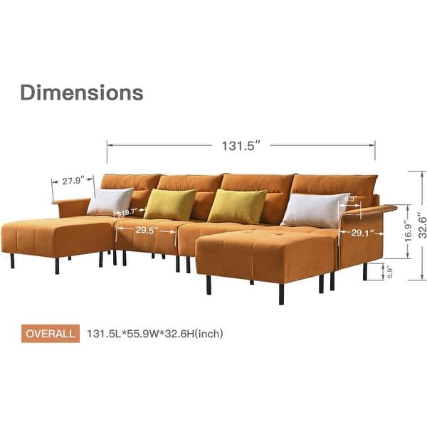 Microsuede Fabric U-shape Sofa Set with Ottomans Couch and Pillows ...