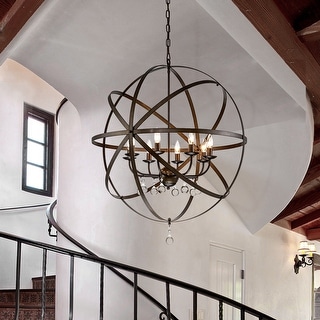 Chrome 3-Light Globe Orb Chandelier with Crystal Lined Cylinder - Bed ...