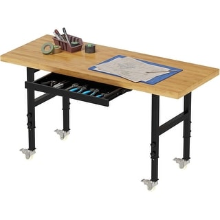 Wood Top Workbench on Wheels Adjustable Work Table with Drawer - Bed ...