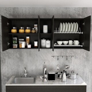 Black Wengue Menlo 59 Inch Four Swing Doors Wall Cabinet - Bed Bath ...