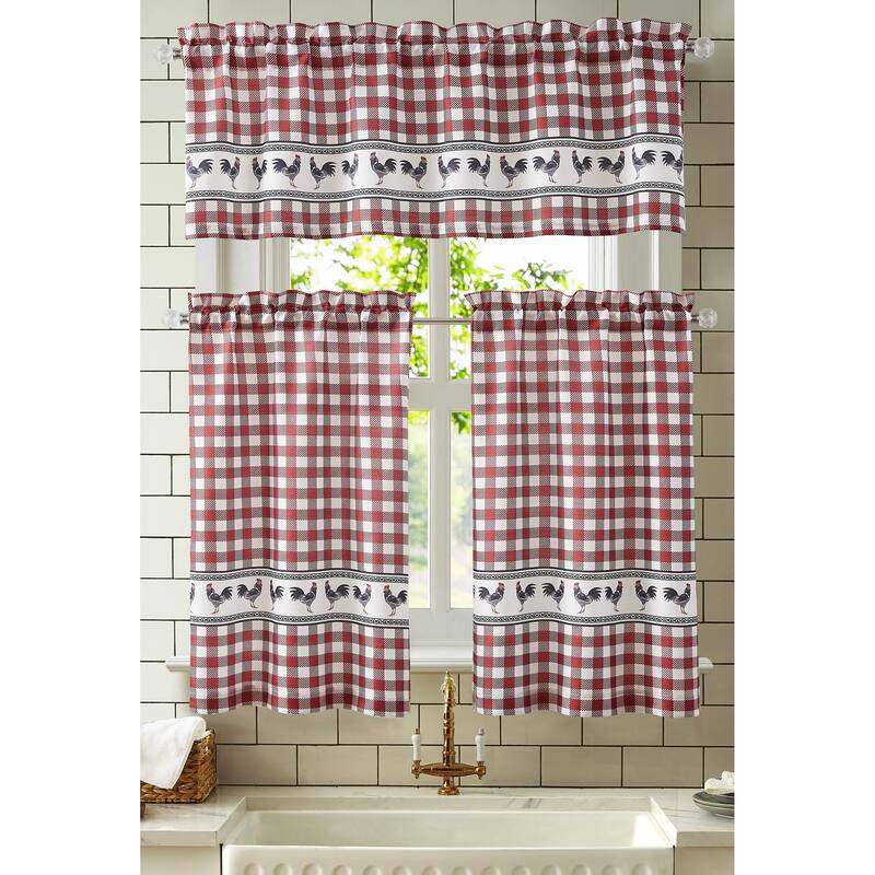 Rooster Tribeca Textured Kitchen Curtain Set with Valance & Tiers - Bed ...