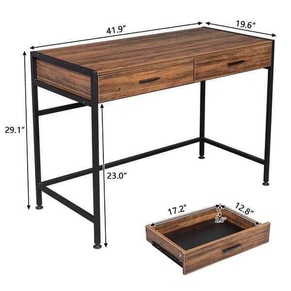 Black Steel Frame Particle Board Top Computer Desk with Drawers - Bed ...