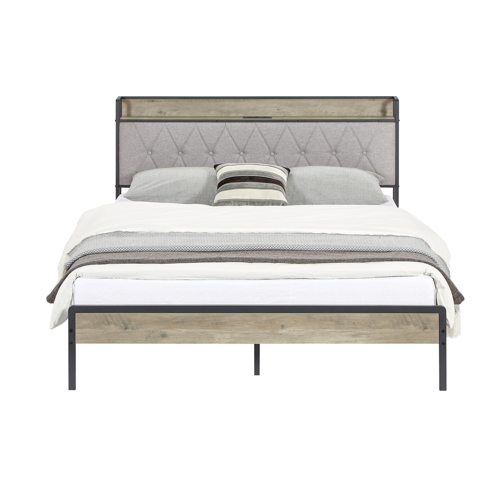 Queen Size Metal Bed Frame Platform Heavy Duty Steel Slat, Black - Bed ...
